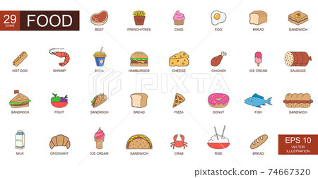 Realistic colored miscellaneous food web icons.... - Stock Illustration ...