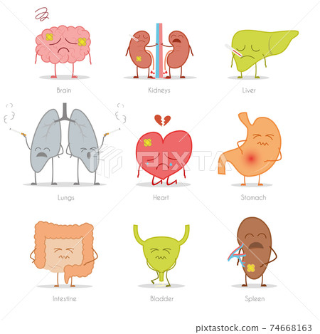 Set of 9 sick human organs in cartoon style:... - Stock Illustration ...
