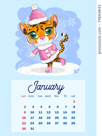 Cute tiger. Wall calendar design template for... - Stock Illustration ...