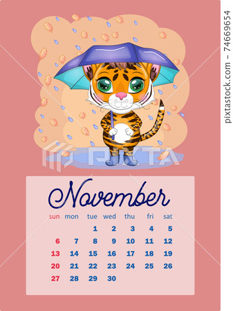 Cute tiger. Wall calendar design template for... - Stock Illustration ...