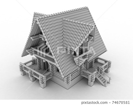 log house on white background 3d rendering - Stock Illustration ...