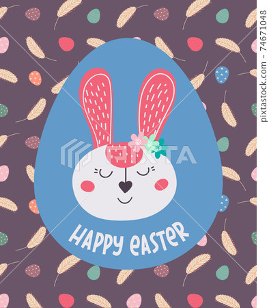 Happy Easter. Greeting with bunny and eggs. - Stock Illustration ...