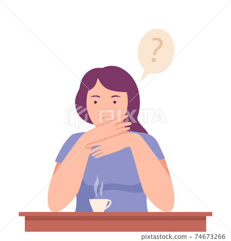 Female Sitting at Table Thinking and... - Stock Illustration [74673266 ...