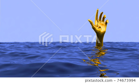Surreal vaporwave concept with golden hand... - Stock Illustration ...