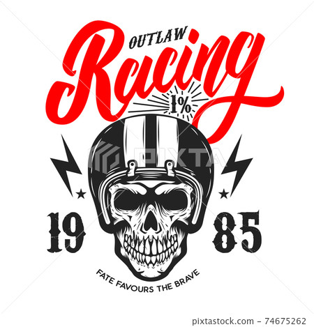Outlaw racing. Emblem template with skull in... - Stock Illustration ...