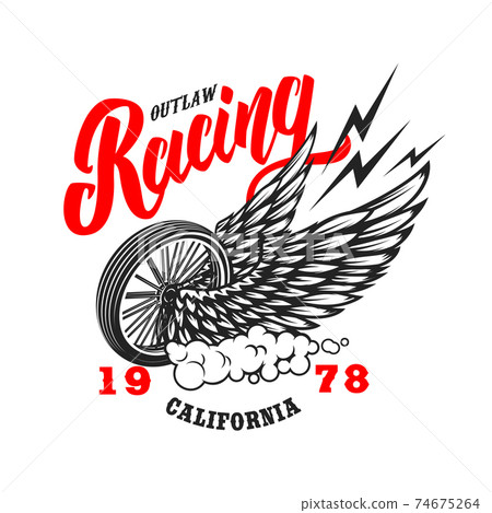 Outlaw racing. Emblem template with winged... - Stock Illustration ...