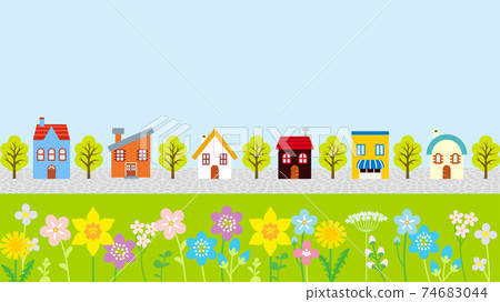 Spring houses and wildflowers - Stock Illustration [74683044] - PIXTA