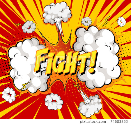 FIGHT text on comic cloud explosion on rays... - Stock Illustration ...
