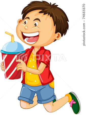 A boy holding drink cup cartoon character... - Stock Illustration ...