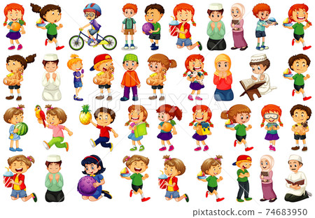 Children doing different activities cartoon... - Stock Illustration ...