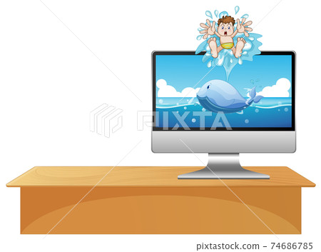 Computer with whale on the desktop - Stock Illustration [74686785] - PIXTA