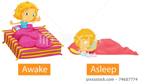 Opposite words with awake and asleep - Stock Illustration [74687774 ...
