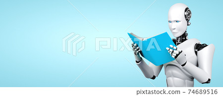 3D illustration of robot humanoid reading book - Stock Illustration ...
