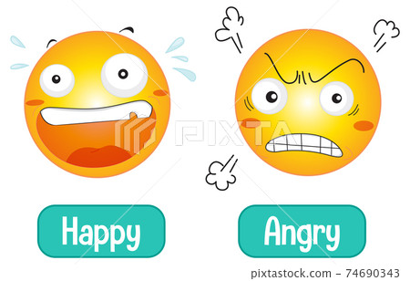 Opposite feeling words with happy and angry - Stock Illustration ...