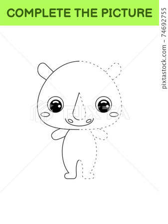 Complete drawn picture of cute rhino. Coloring...-插圖素材 [74692755] - PIXTA圖庫