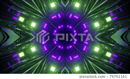 Shiny neon lights reflected in geometric tunnel... - Stock Illustration ...