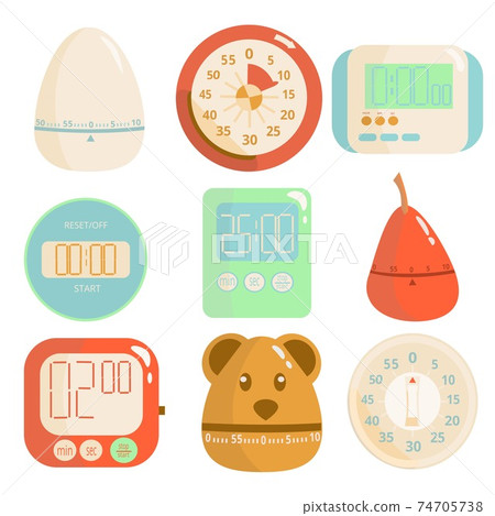 Kitchen timer set of isolated icons Cartoon... - Stock Illustration ...