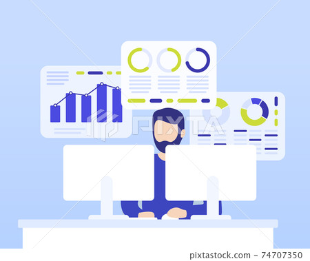 data analytics, man working with business data - Stock Illustration ...