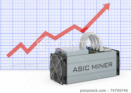 ASIC miner with growing chart. 3D rendering - Stock Illustration ...