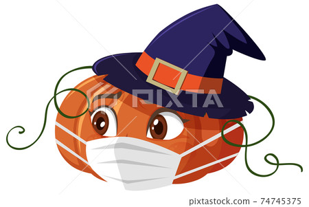 Pumpkin cartoon character wearing mask on white... - Stock Illustration ...