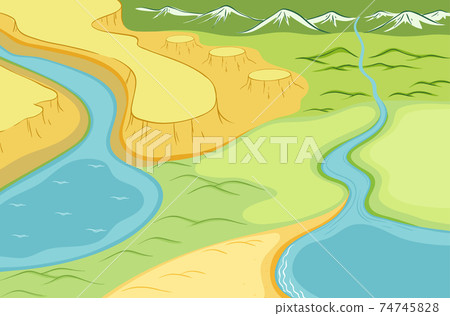 Top view of landscape with river - Stock Illustration [74745828] - PIXTA