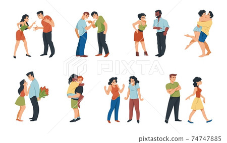 Couple relationship. Cartoon scenes of romantic... - Stock Illustration ...