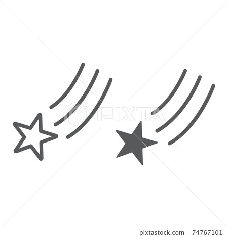 Falling star line and glyph icon, night and... - Stock Illustration ...