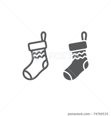 Christmas sock line and glyph icon, decor and... - Stock Illustration ...