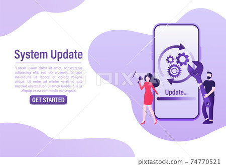 Cartoon software update people for mobile app... - Stock Illustration ...