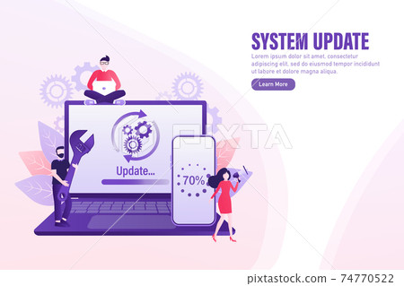 Cartoon software update people for mobile app... - Stock Illustration ...