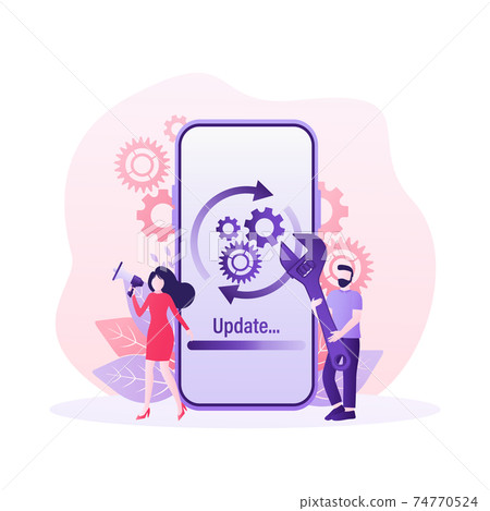 Cartoon software update people for mobile app... - Stock Illustration ...
