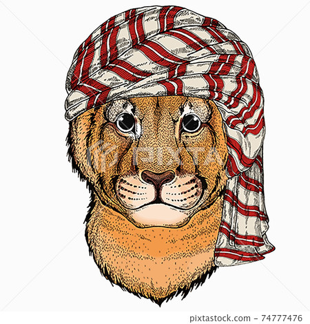 Wild animal wearing keffiyeh or kufiya. Animal... - Stock Illustration ...