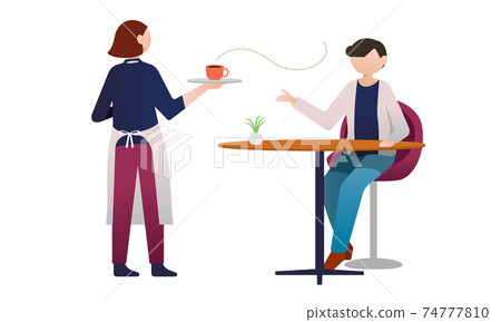 Male customer ordering coffee at a cafe, female... - Stock Illustration ...