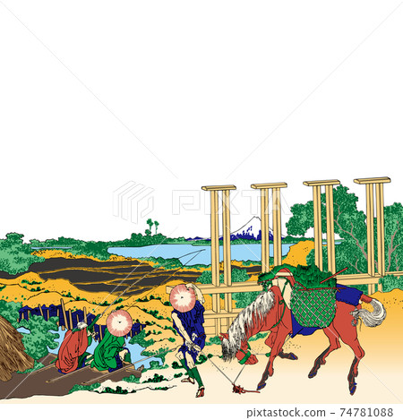 Katsushika Hokusai image Musashi Senju bright... - Stock Illustration ...