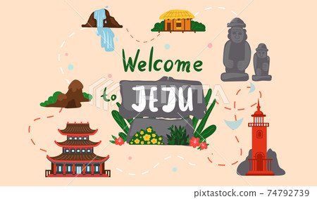 Welcome to Jeju island in South Korea,... - Stock Illustration ...