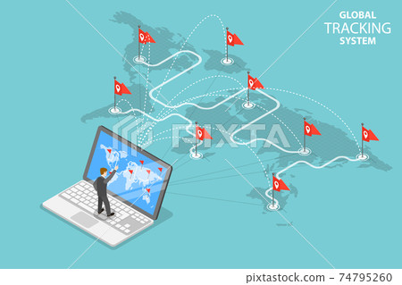 Global tracking system isometric flat vector... - Stock Illustration ...