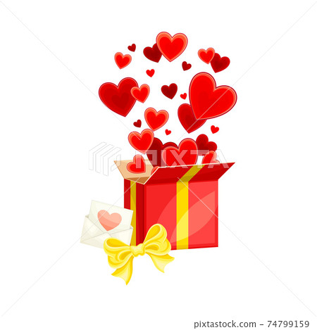 Open Gift Box with Heart Flying Up and Envelope... - Stock Illustration ...