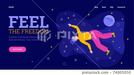 Inspired freedom girl floating in imagination... - Stock Illustration ...