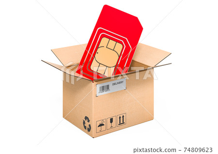 Sim card inside cardboard box, delivery... - Stock Illustration ...