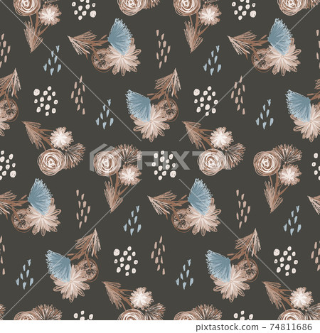 Brown and blue color pattern with flowers bouquets - Stock Illustration ...