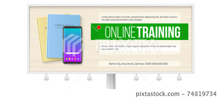 Online trainings. Billboard with smartphone and - Stock Illustration ...