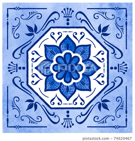 Traditional Moroccan floral pattern-blue and... - Stock Illustration ...