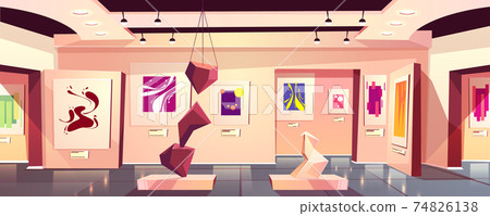 Art museum, gallery exhibition hall cartoon vector - Stock Illustration ...