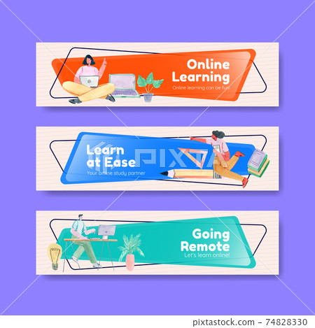 Banner template with online learning concept... - Stock Illustration ...