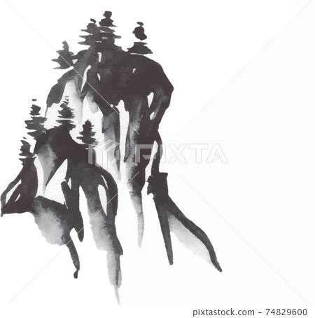 Japan traditional sumi-e painting. Fuji... - Stock Illustration ...