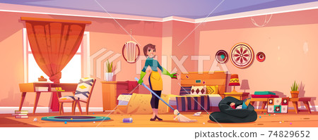 Clean Living Room Cartoon