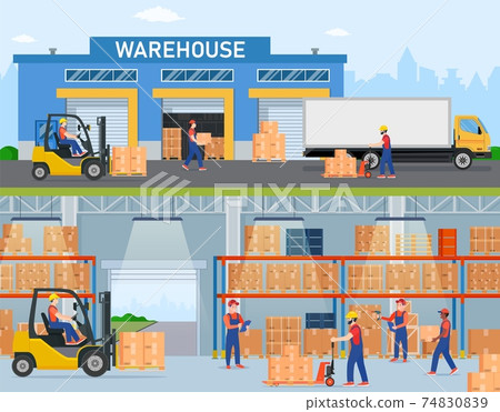 Warehouse horizontal banners - Stock Illustration [74830839] - PIXTA