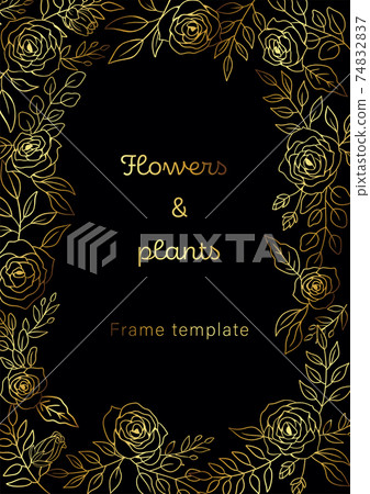 Gold frame illustration of line art of flowers... - Stock Illustration ...