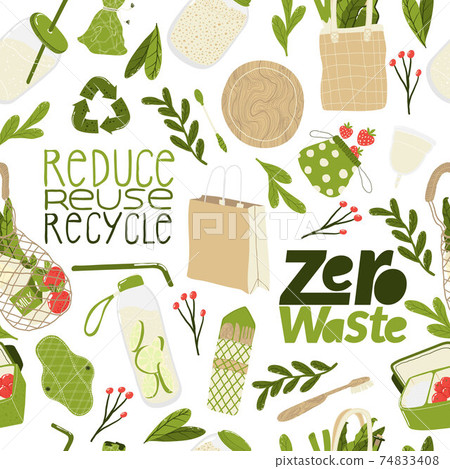 Eco friendly lifestyle. Seamless pattern with ... - Stock Illustration ...