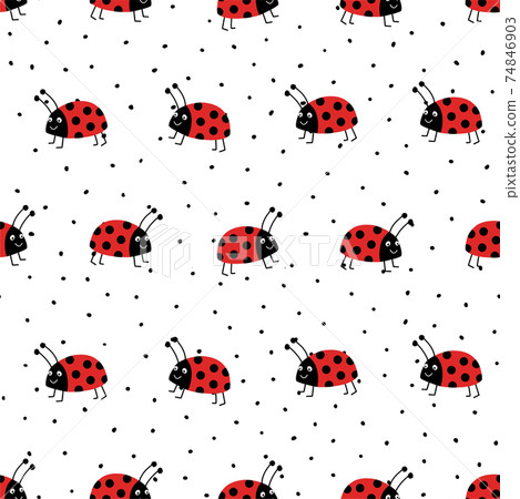Ladybugs seamless vector pattern. Flat red... - Stock Illustration [74846903] - PIXTA